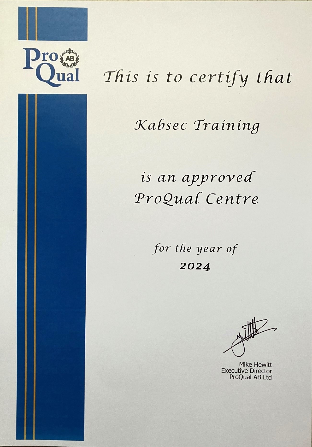 Certification as an Approved Training Centre for 2024 - KABSEC Training